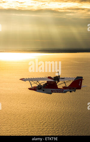 Searey, a small seaplane flying over the Chesapeake Bay, in Maryland ...
