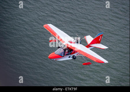 Searey, a small seaplane flying over the Chesapeake Bay, in Maryland ...
