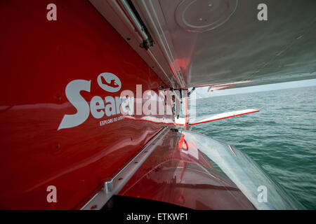 Side view of seaplane looking towards the rear while flying in Eastern ...