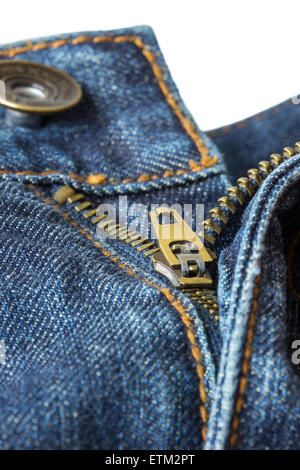 Blue unbutton zipper closeup isolated on white background Stock Photo ...