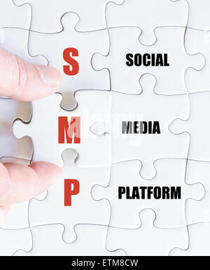 Social Media Acronym SMP as SOCIAL MEDIA PLATFORM. Yellow paint line on ...