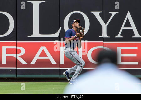 Minnesota Twins center fielder Byron Buxton catches a fly out during a ...