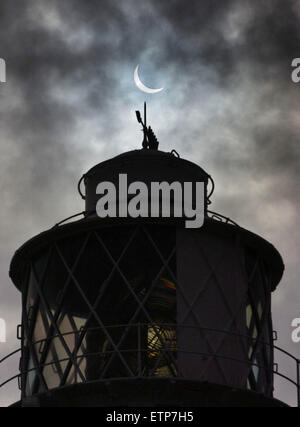 The solar eclipse viewed above Flamborough Head Lighthouse on the ...