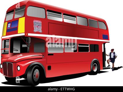 London double decker red bus cartoon illustration, English UK british ...