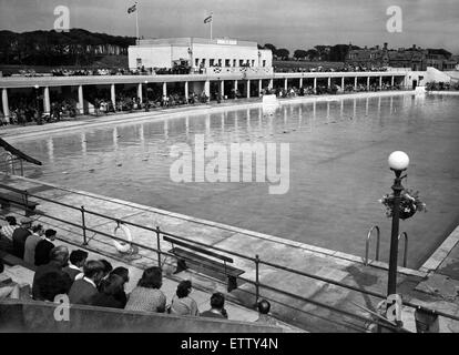 General view of Arbroath Swimming pool in Angus, Scotland. July 1951 ...