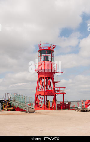 A bright red lighthouse, Lightship / Light Ship Vessel moored at ...