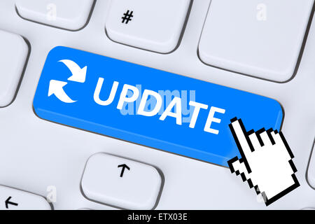 Computer software update network security virus symbol blue keyboard ...