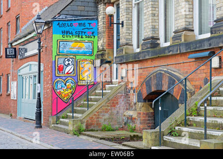 UK, England, Yorkshire, Hull, Posterngate, Zebedee’s Yard, sign, over ...