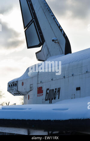 Snow covered dummy of the Soviet space shuttle Buran (blizzard) on ...