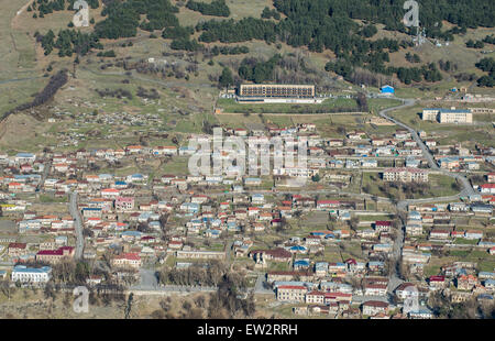 Aerial view on Stepantsminda town (formerly Kazbegi) and Caucasus ...