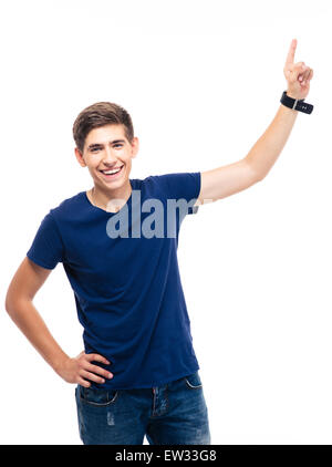 happy man point finger on box after shopping sale, purchase Stock Photo ...
