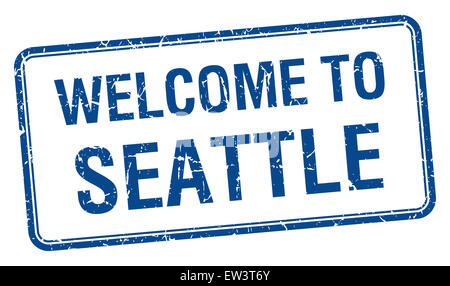welcome to Seattle blue square grunge stamp Stock Photo - Alamy