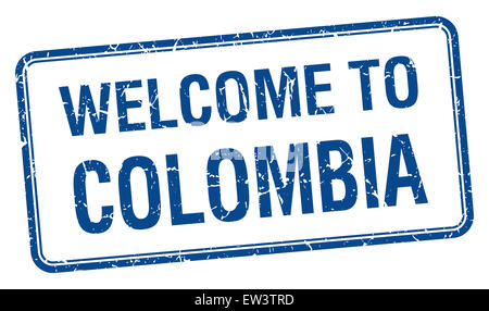 welcome to Colombia blue square grunge stamp Stock Photo - Alamy