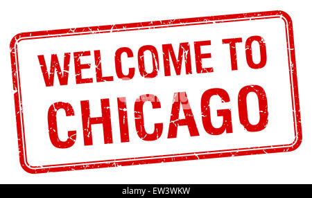 Chicago red square grunge welcome isolated stamp Stock Photo - Alamy