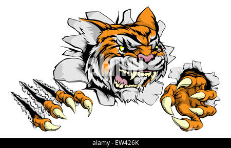 A scary tiger mascot ripping through the background with sharp claws ...
