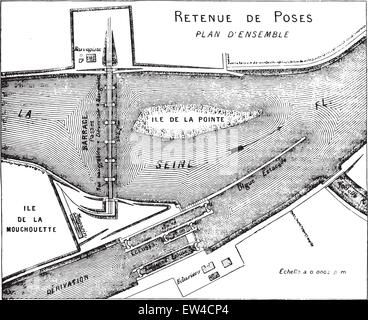 River map vector illustration. Seine river map, Paris city, France ...
