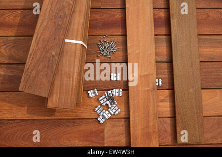 Ipe decking deck wood installation screws clips and fasteners Stock ...