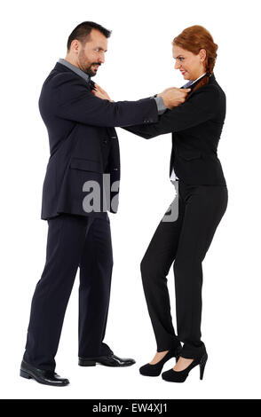Angry boss and secretary argument isolated on white Stock Photo - Alamy