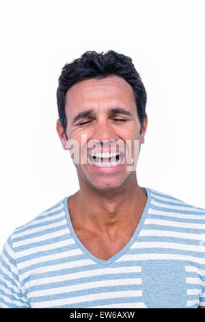 Sad, black man and crying tears in studio with depression, mourning ...