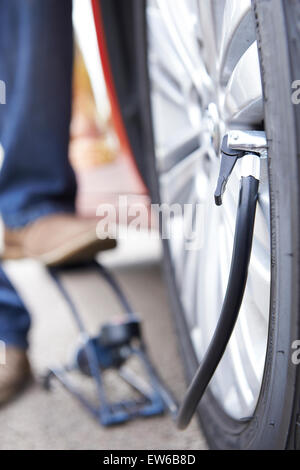 Pumping up a tyre with a foot pump Stock Photo: 24251558 - Alamy