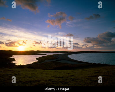 Shingle beach and brackish lagoon at Cemlyn Bay Anglesey North Wales ...