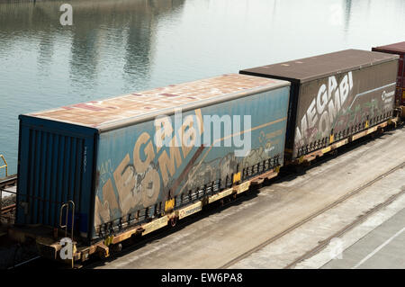 Mega Combi rail freight wagons, Germany Stock Photo - Alamy