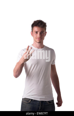 Hands counting three, fingers counting three, hand fingers counting three on isolated background ...