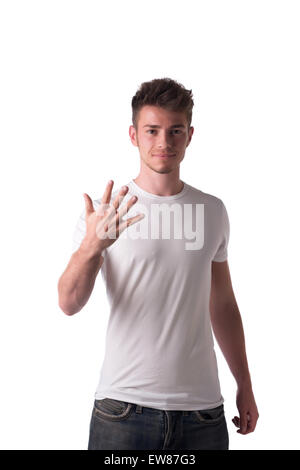 Adult man hand count five isolated on white background, high detailed ...