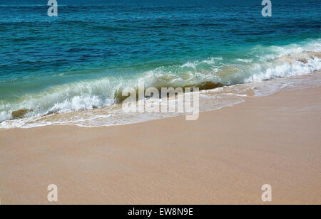 Green wave with white seafoam closeup on sandy paradise beach, Sri ...