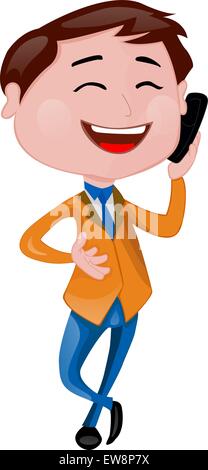 Happy smiling successful businessman and father with hands over mouth ...