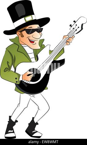 Funny young man playing guitar isolated. Funny man in the cowboy hat is ...