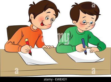 Student Copying During Examination at School, Vector Cartoon Stick ...