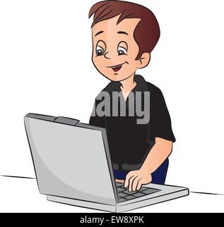 young man using laptop computer one line continuous drawing copy space ...