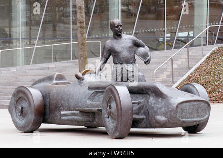 Statue of legendary driver Juan Manuel Fangio at the Mercedes-Benz ...