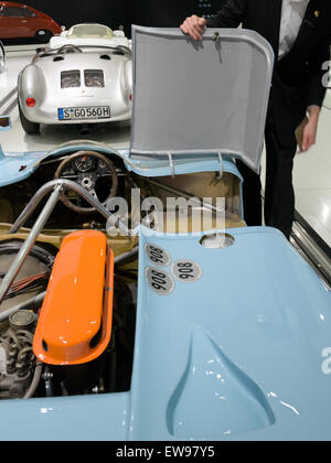The Porsche 908-3 Spyder cockpit with the door open, displayed at the ...