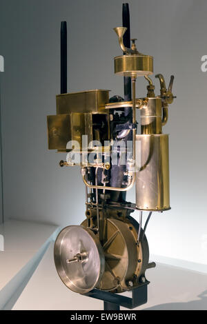 The Daimler 2-cylinder engine, showcased at the Mercedes-Benz Museum ...