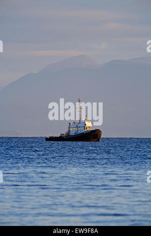 Tugboat pulling log boom in Gulf Islands, British Columbia, Canada ...
