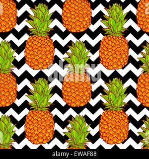 Pineapples seamless pattern. Summer tropical fruit vector background ...