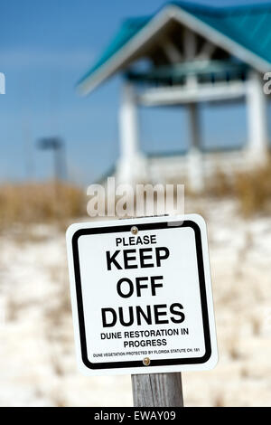 Warning signs to keep off sand dunes at beach in St Joseph Peninsula ...