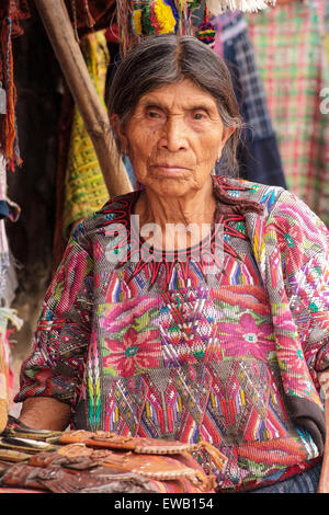 Indigenous Mayan Mam woman in colorful traditional hand weaved clothes ...