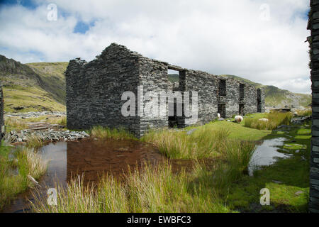 The ruins of the barracks of the disused Rhosydd Quarry near Blaenau ...