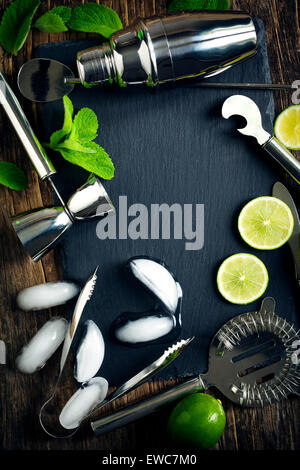 Set of bar utensils and ingredients for cocktails drink Stock Photo - Alamy