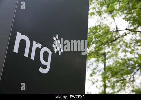 A logo sign outside of the headquarters of NRG Energy, Inc., in ...