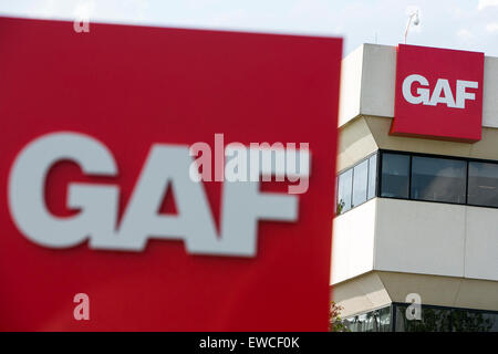 A logo sign outside of the headquarters of GAF Materials Corporation in ...