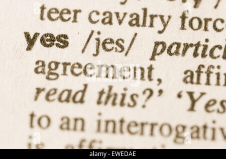 yes - word in dictionary Stock Photo - Alamy