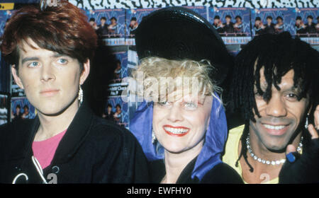 THOMSON TWINS UK pop group with Tom Bailey about 1982. Pho9to Stephen ...