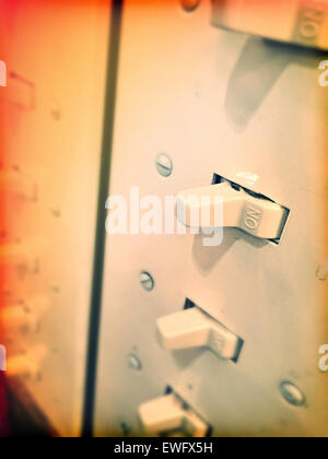 Many light switches on the wall concert hall estate control room board ...