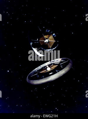 A 1970s NASA space art illustration depicting a space colony as part of ...