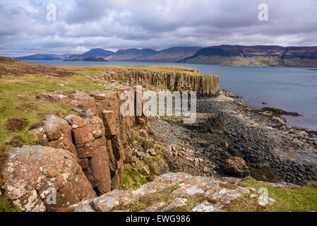Basalt columns, rock formation, cliffs on Isle of Ulva, Inner Hebrides ...