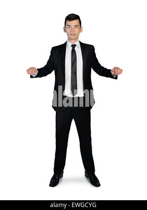 Isolated business man presenting something Stock Photo - Alamy
